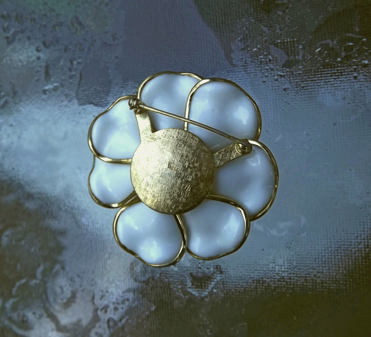 Crown Trifari Poured Glass Brooch ALFRED PHILIPPE Milk Glass Camellia ...
