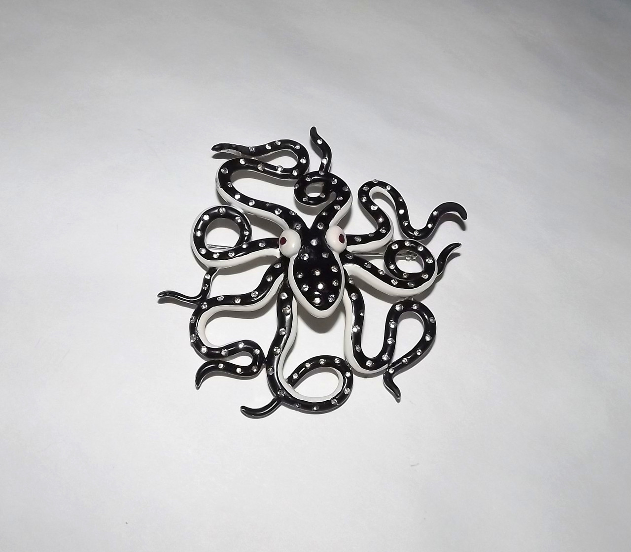Rare MB BOUCHER Enamel & Rhinestone Octopus Pin Black White Brooch ...
