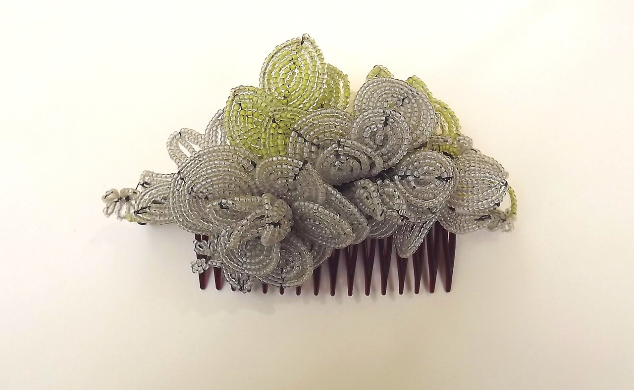 Vintage Wedding Hair Comb Hand Wired Glass Beads 3D Leaf Flower ...