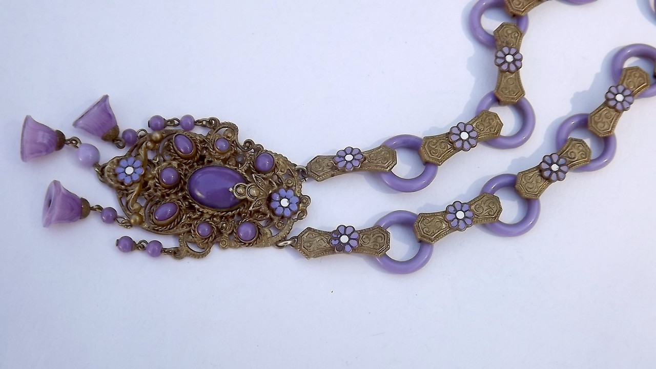 Rare Vintage Max Neiger Ornate Czech Glass & Enamel Necklace~Purple ...