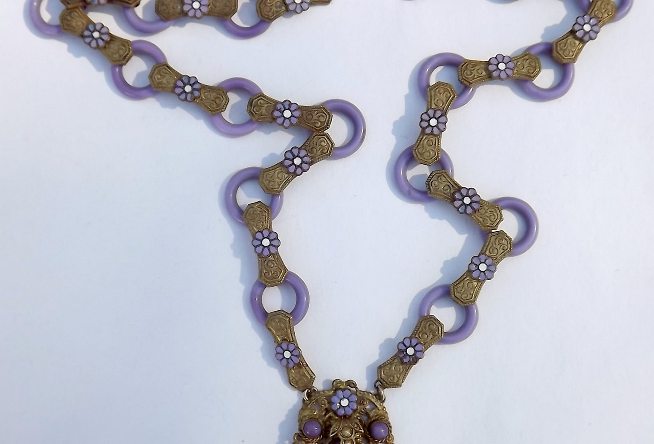 Rare Vintage Max Neiger Ornate Czech Glass & Enamel Necklace~Purple ...