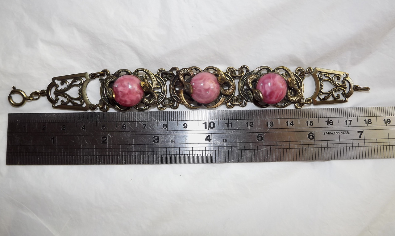 Max Neiger Czech Pink Opal Glass Snake Bracelet Serpents Art Nouveau