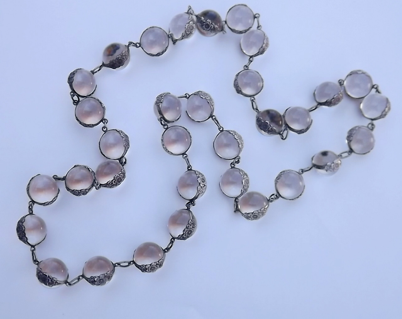 Antique Victorian Rock Quartz Pools of Light Necklace Long 26" Embossed ...