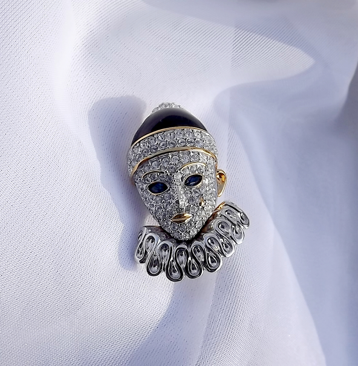 Swarovski Crystal Pierrot Pin Rare Retired Clown Brooch