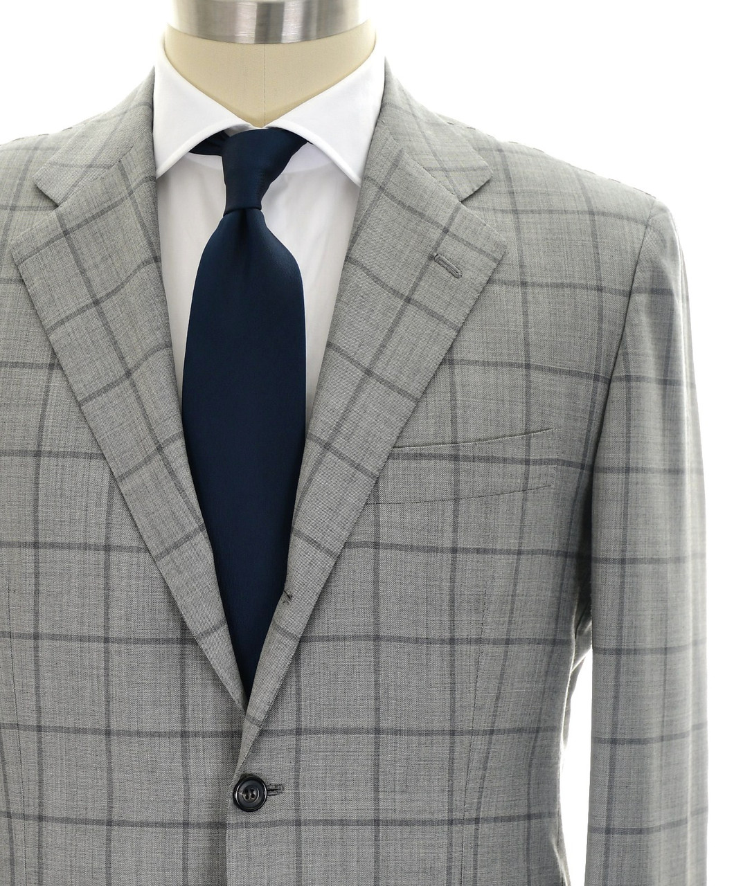 Kiton Napoli Suit LASA Superfine 14 Micron 180's Wool Size 40 Gray Plaid