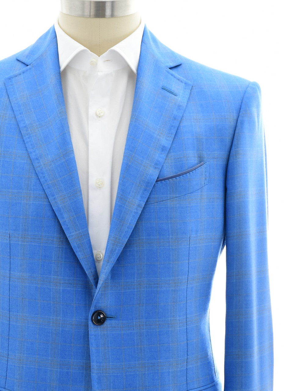 Zilli Sport Coat Blue Plaid Cashmere Silk