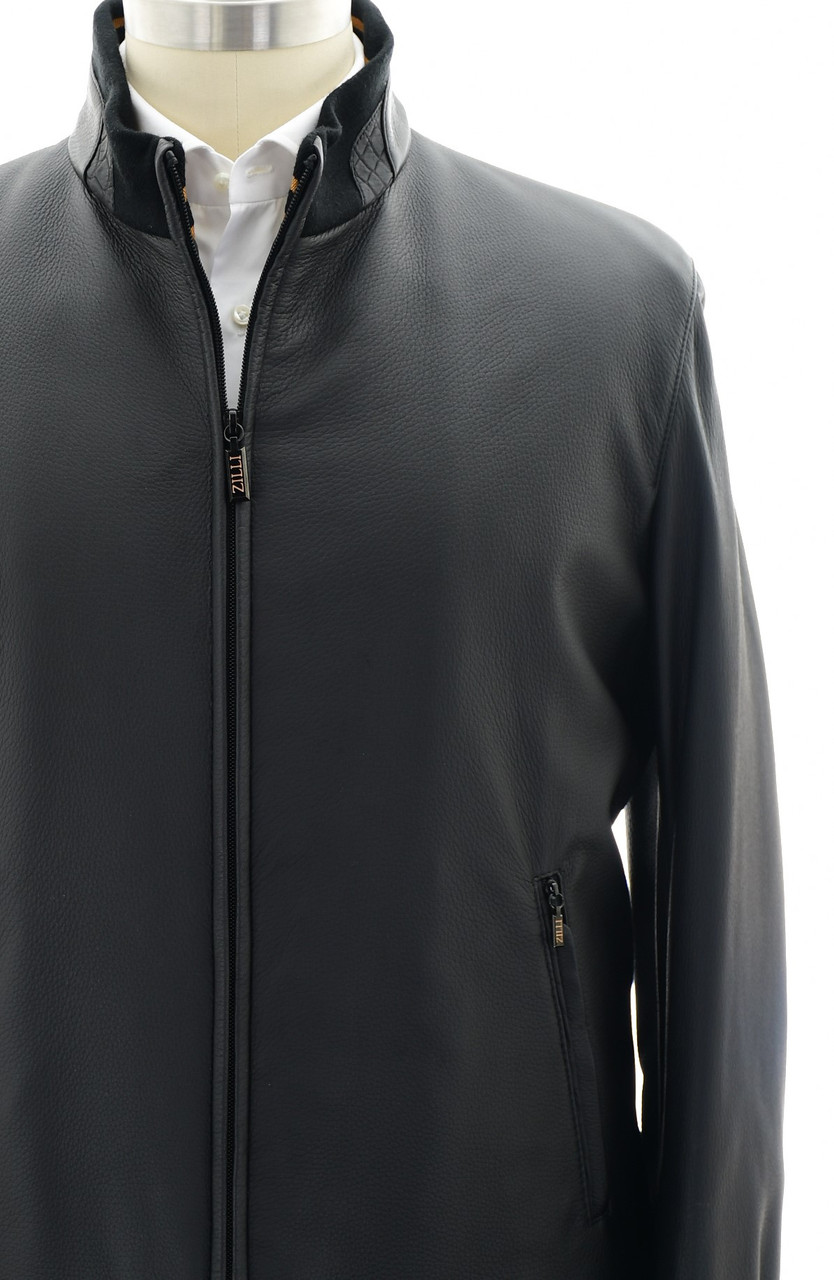 Zilli Coat Leather Crocodile Details Down Black