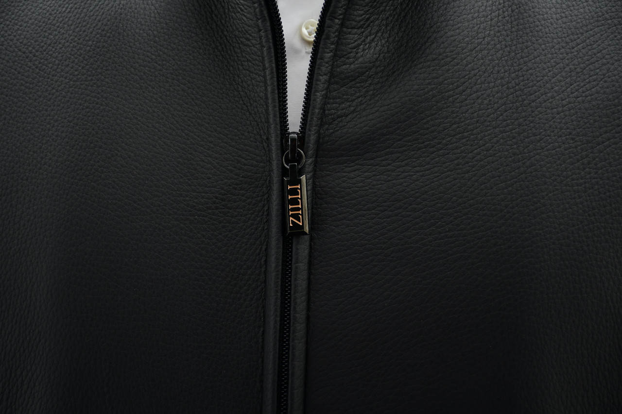 Zilli Coat Leather Crocodile Details Down Black