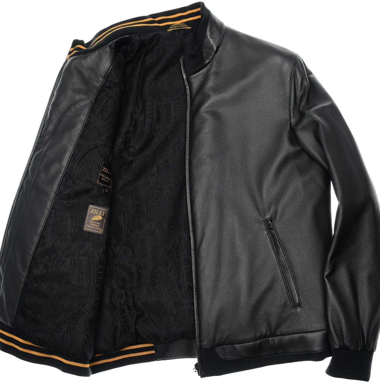 Zilli Coat Leather Crocodile Details Down Black