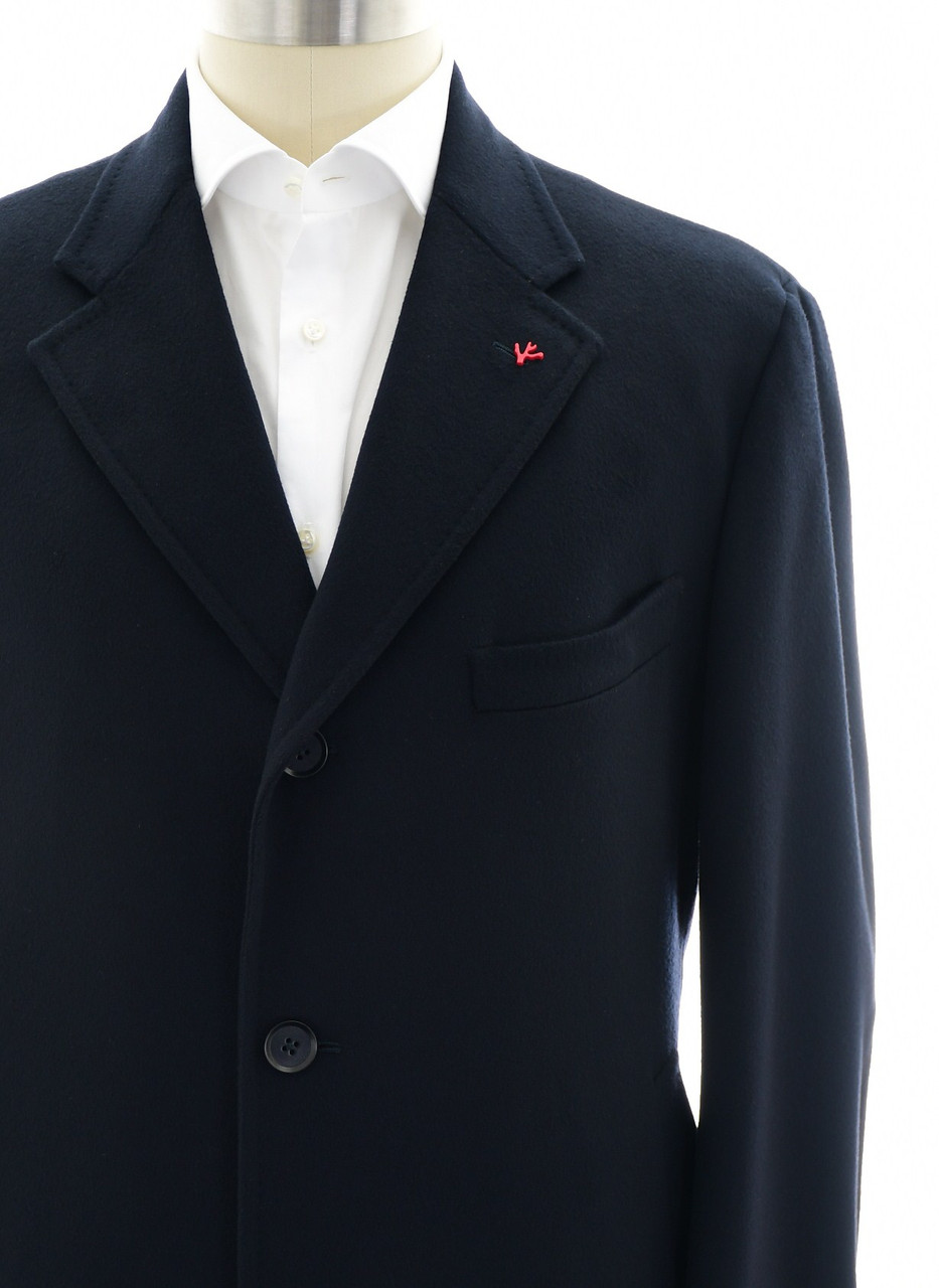 Isaia Napoli Overcoat Wool Cashmere Dark Blue