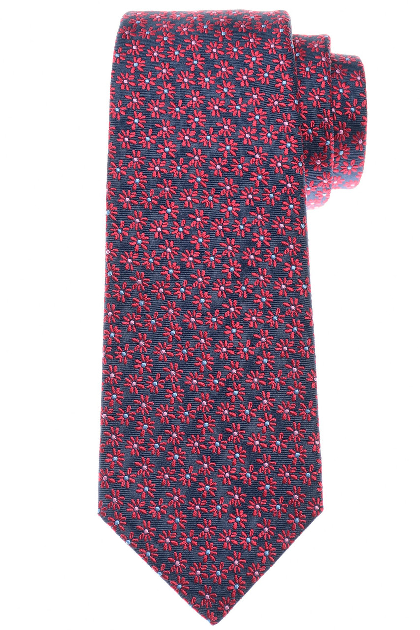 Kiton Napoli Tie Silk Red Blue Floral