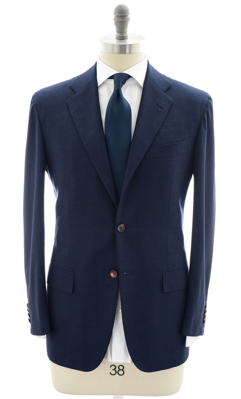 Kiton Suit 3 Button Wool 14 Micron Super 180's Silk Blue Red Micro