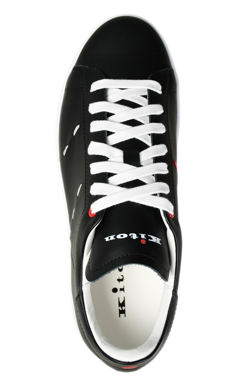 Kiton Sneakers Shoes EVA Calfskin Black Maxi Stitch