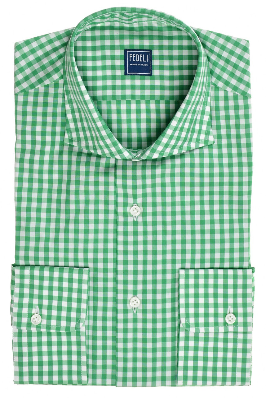 Fedeli Shirt Cotton Poplin Green Check