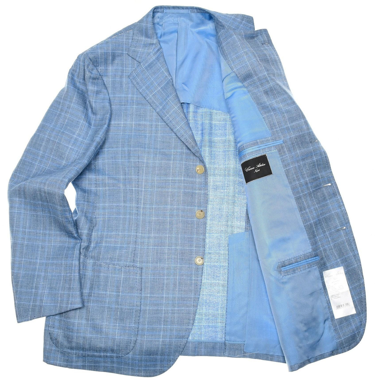 Cesare Attolini Sport Coat Jacket Cashmere Blend Blue Plaid