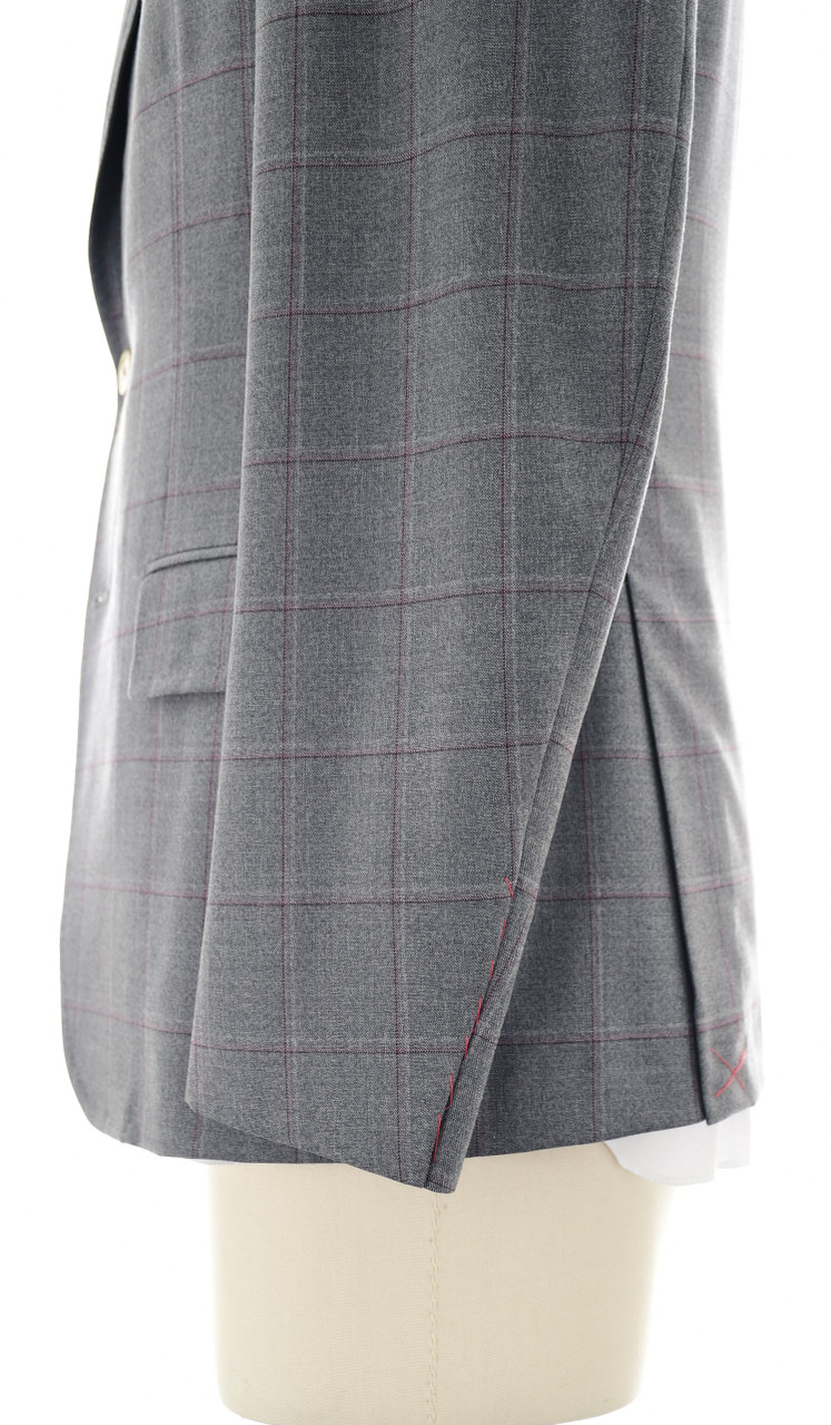 Isaia Men's Italian Designer Suit Wool Gray Pink Windowpane "Capri"
