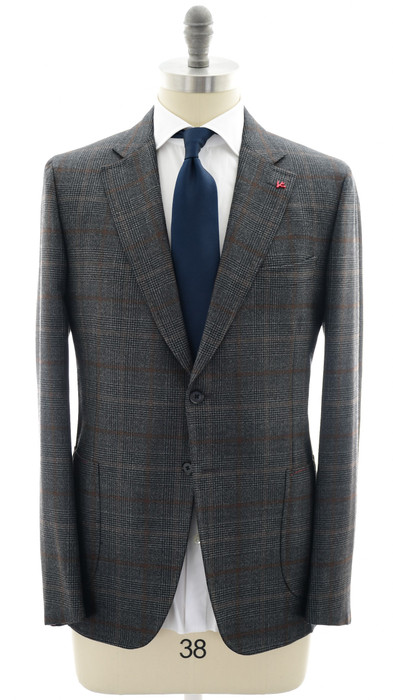 Isaia Napoli Suit 'Cortina' Wool Gray Brown Plaid