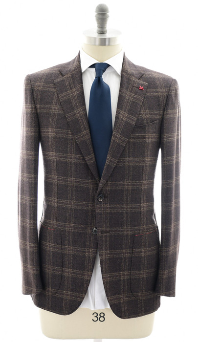 Isaia Napoli Suit 'Sanita' Wool Cashmere Flannel Brown Plaid