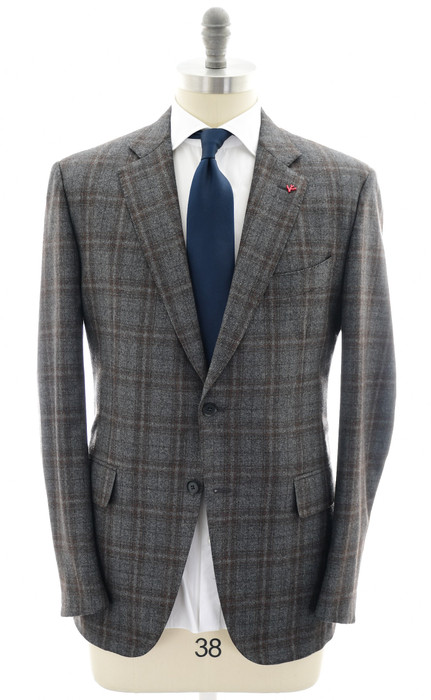Isaia Napoli Suit 'Gregory' Wool 120's Double Play Gray Brown Plaid