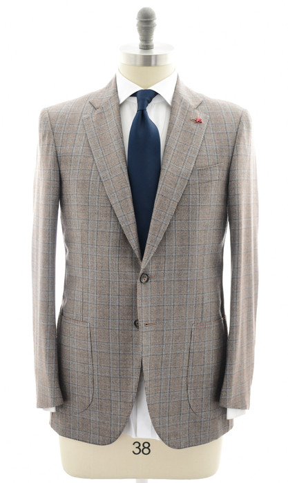 Isaia Napoli Suit 'Sanita' Wool Saxony Brown Blue Plaid