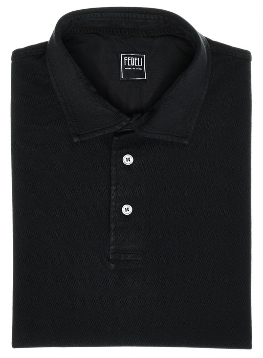 Fedeli Polo Shirt 'North' Short Sleeve Cotton Pique Frosted Black