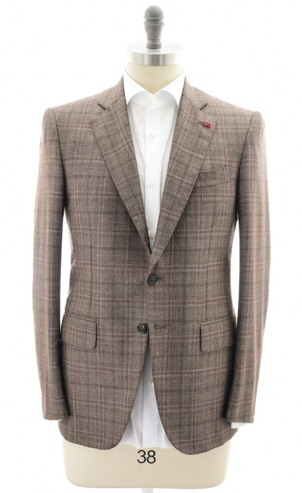Isaia Sport Coat Jacket Gregory Silk Cashmere Brown Purple Plaid