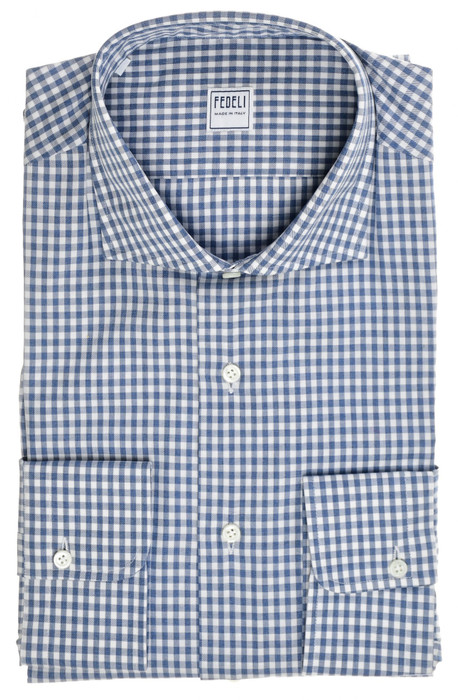 Fedeli Shirt Cotton Twill Dark Blue Check