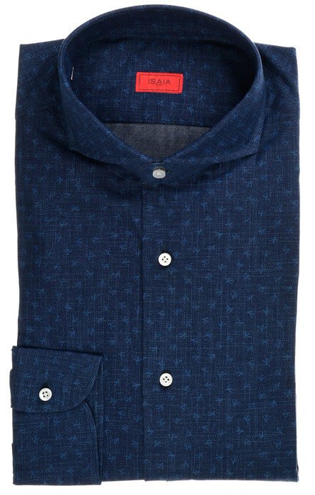 Isaia Mix Dress Shirt Cotton Blue Coral Logo