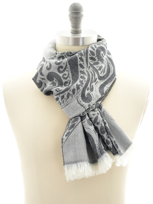 Kiton Scarf Cashmere Gray Paisley