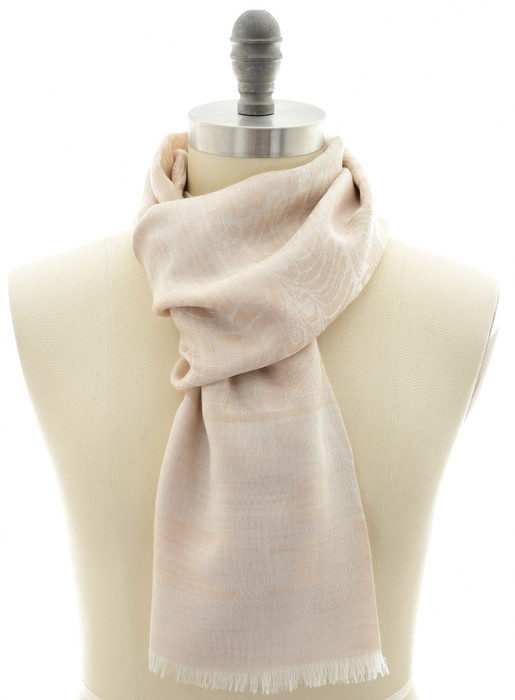 Kiton Scarf Cashmere Wool Silk Beige Paisley