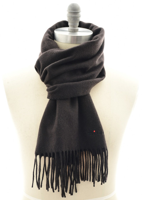 Kiton Scarf Cashmere Dark Brown Logo Embroidery