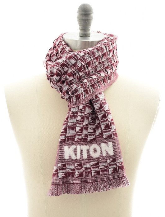 Kiton Scarf Cashmere Burgundy Check With Logo