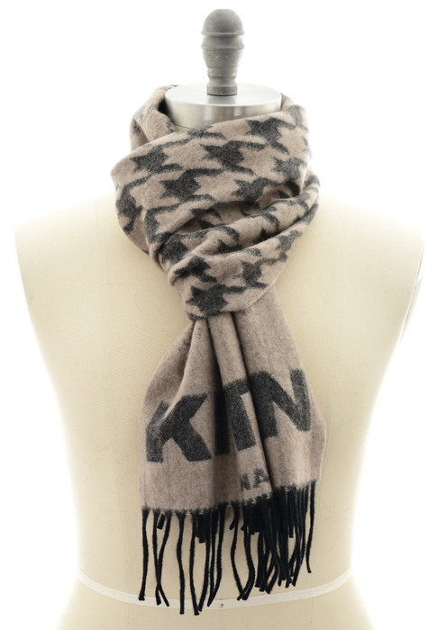 Kiton Scarf Cashmere Brown Gray Houndstooth Check With Woven Logo