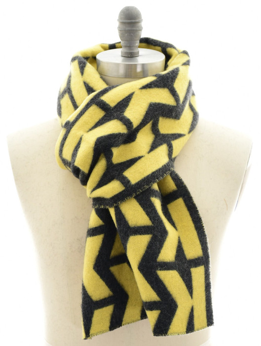 Kiton Scarf Cashmere Yellow Gray K Logo