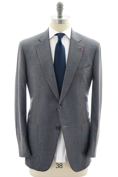 Isaia Napoli Suit Wool Gray Copper Brown Windowpane