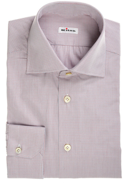 Kiton Shirt Cotton Red Blue Micro Check