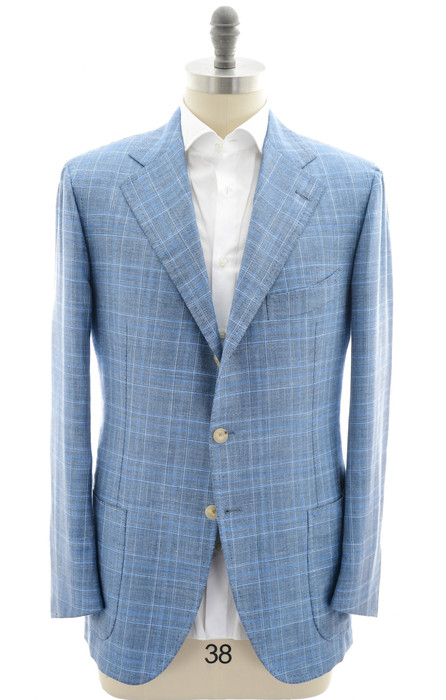 Cesare Attolini Sport Coat Jacket Cashmere Blend Blue Plaid
