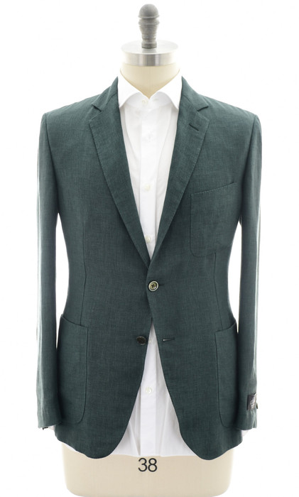 Belvest Sport Coat Jacket Unconstructed Linen Wool Silk Green Solid