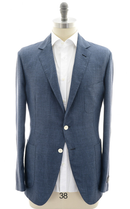 Belvest Sport Coat Jacket Unconstructed Linen Wool Silk Blue Micro