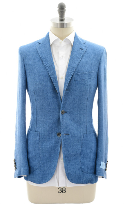 Belvest Sport Coat Jacket Unconstructed Linen Chambray Blue Solid