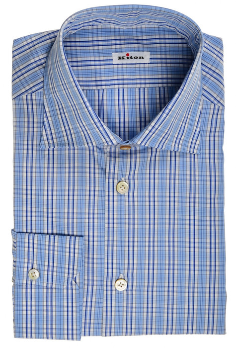 Kiton Shirt Cotton Blue White Check