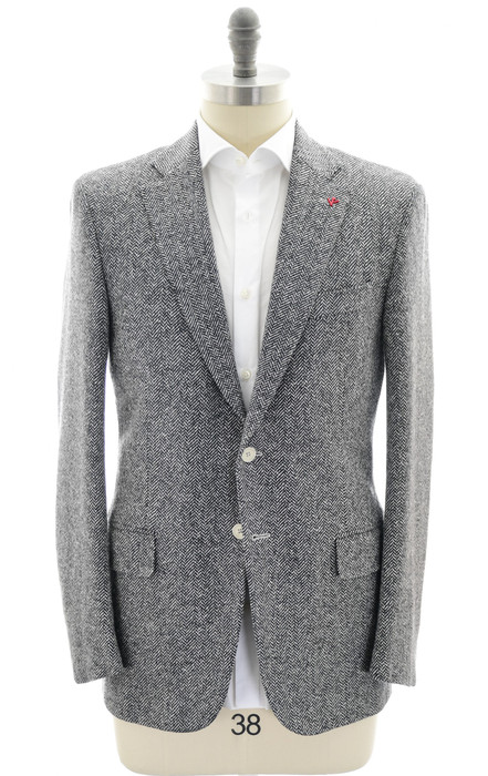 Isaia Sport Coat Jacket Blazer "Nuova Base S" Wool Black Herringbone