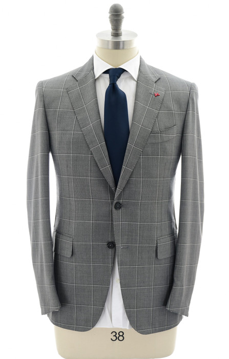 Isaia Men's Italian Designer Suit Wool 140's Gray Birdseye Windowpane ...