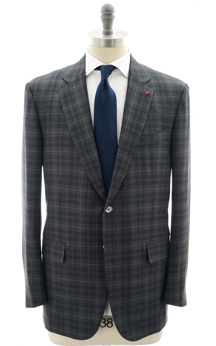 Isaia Men's Italian Designer Suit Wool 180's Gray Plaid