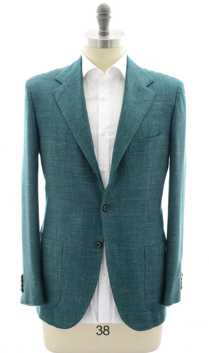 Kiton Collection Sport Coat Jacket Cashmere Blend EVO Trim Fit Green Micro