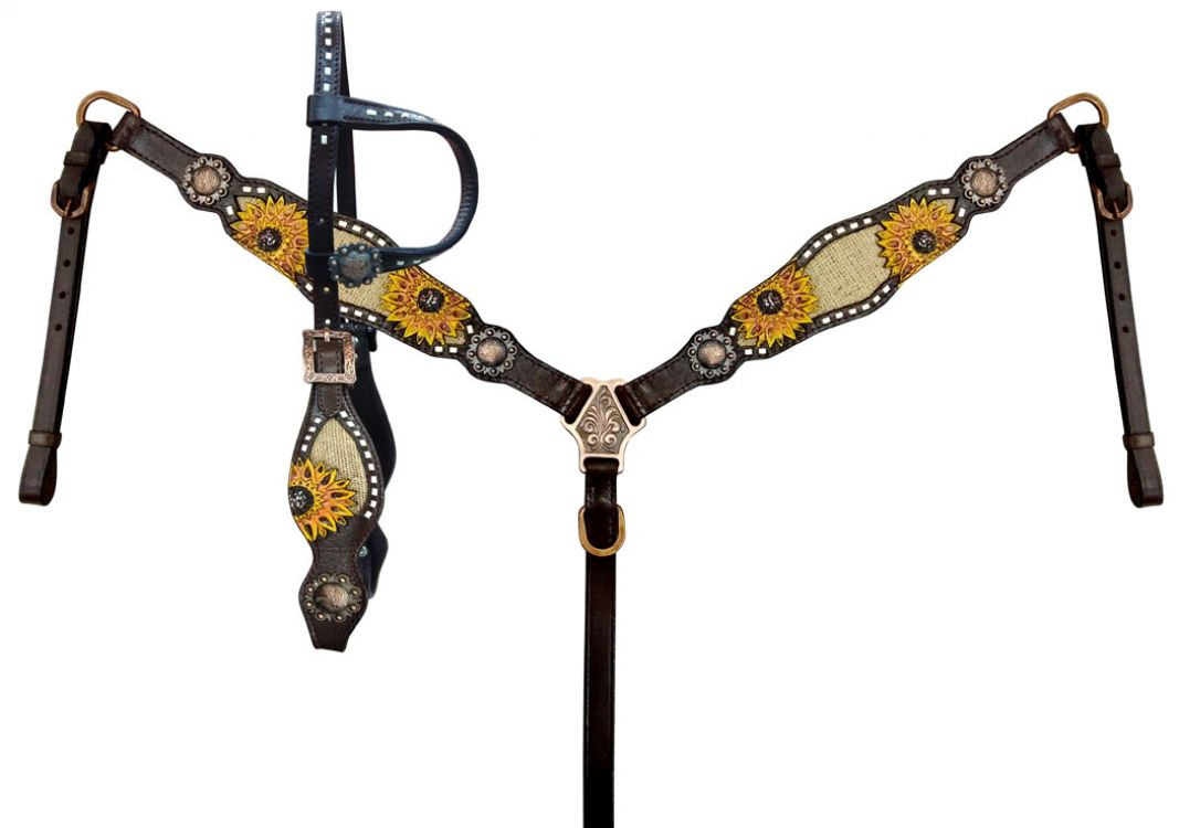 Showman Burlap Inlay Sunflower Headstall & Breast Collar Tack Set ...