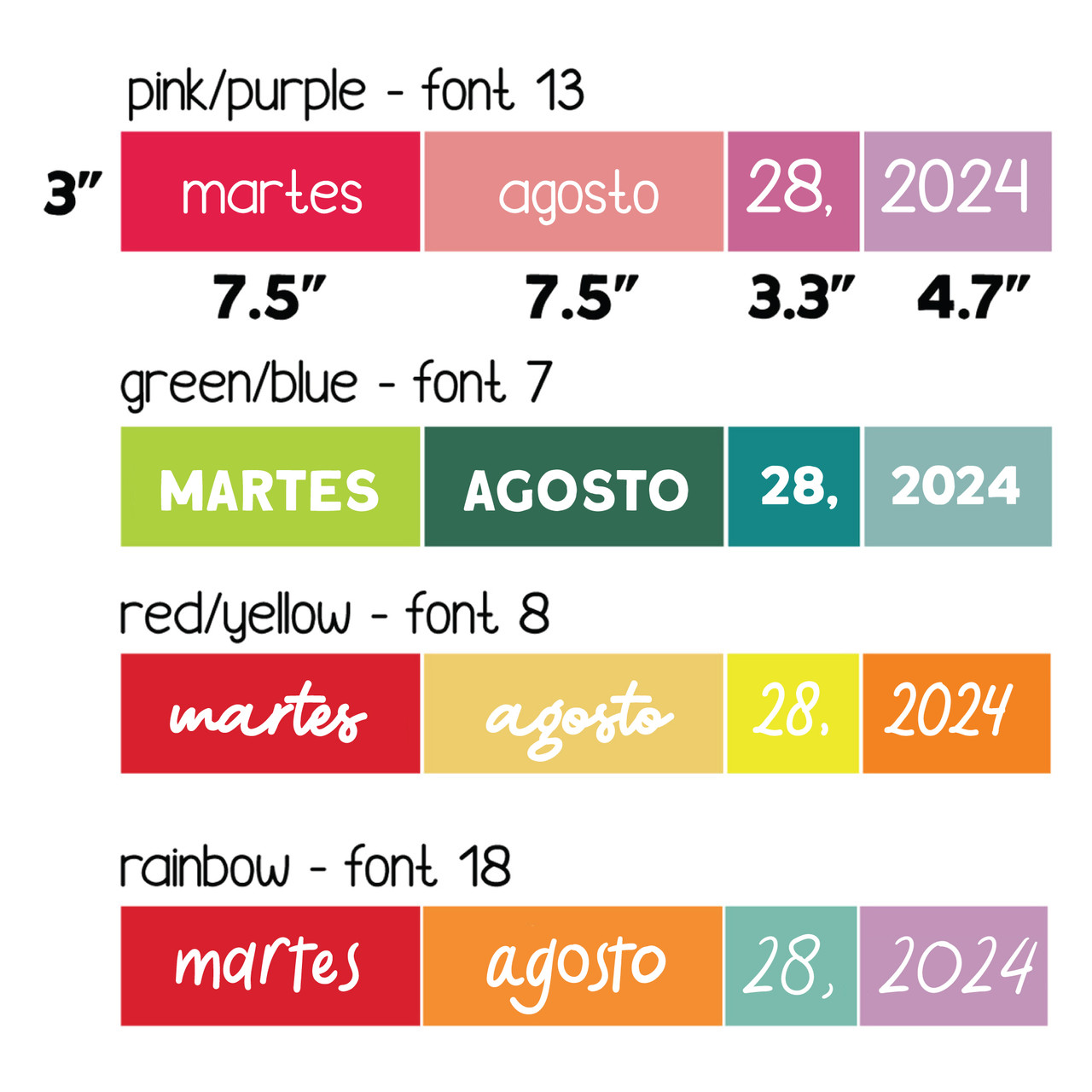 Spanish Mini Calendar Whiteboard Cling Set