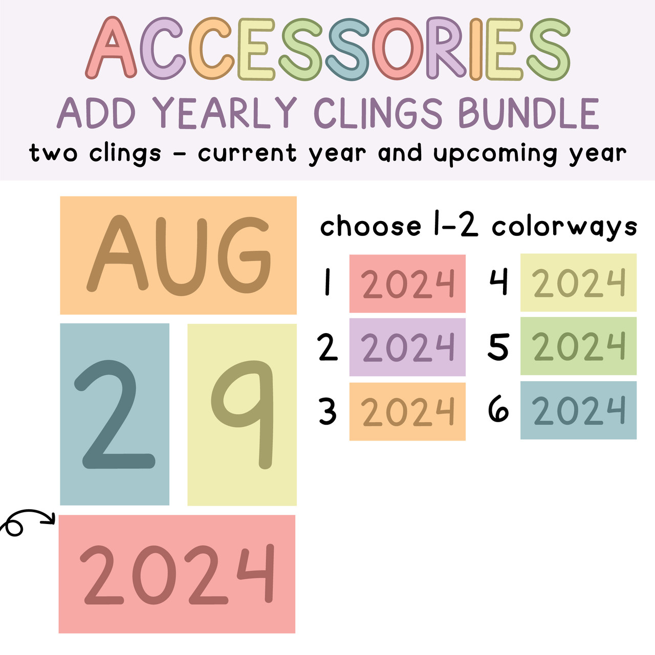 Pastel Block Calendar Whiteboard Cling Set