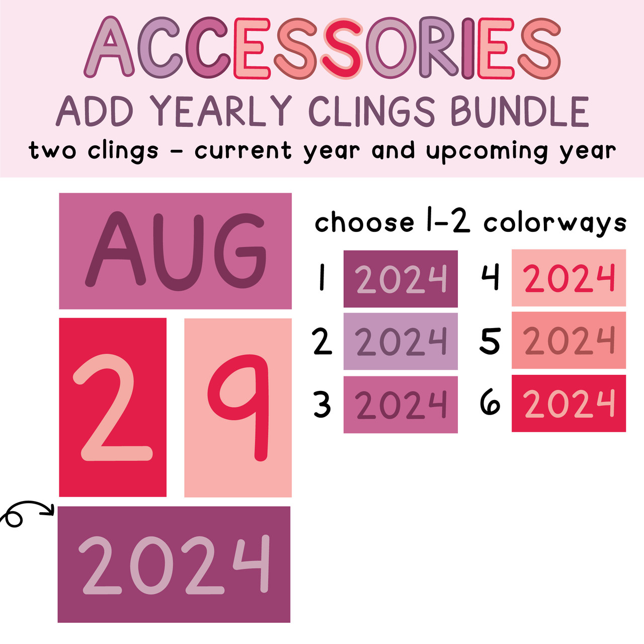 Pink and Purple Block Calendar Whiteboard Cling Set