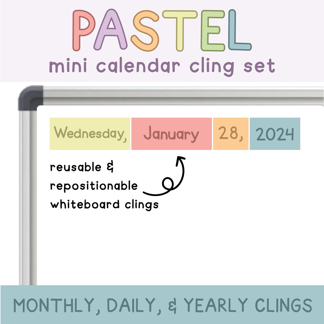 Pastel Mini Calendar Whiteboard Cling Set – A Flip Calendar Alternative